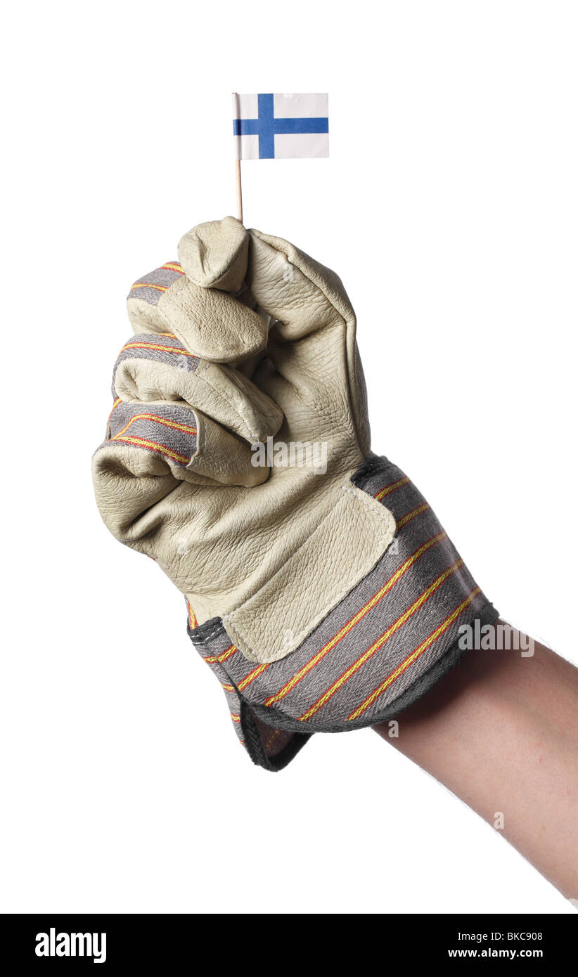 Gloved hand holding a tiny flag of Finland Stock Photo - Alamy