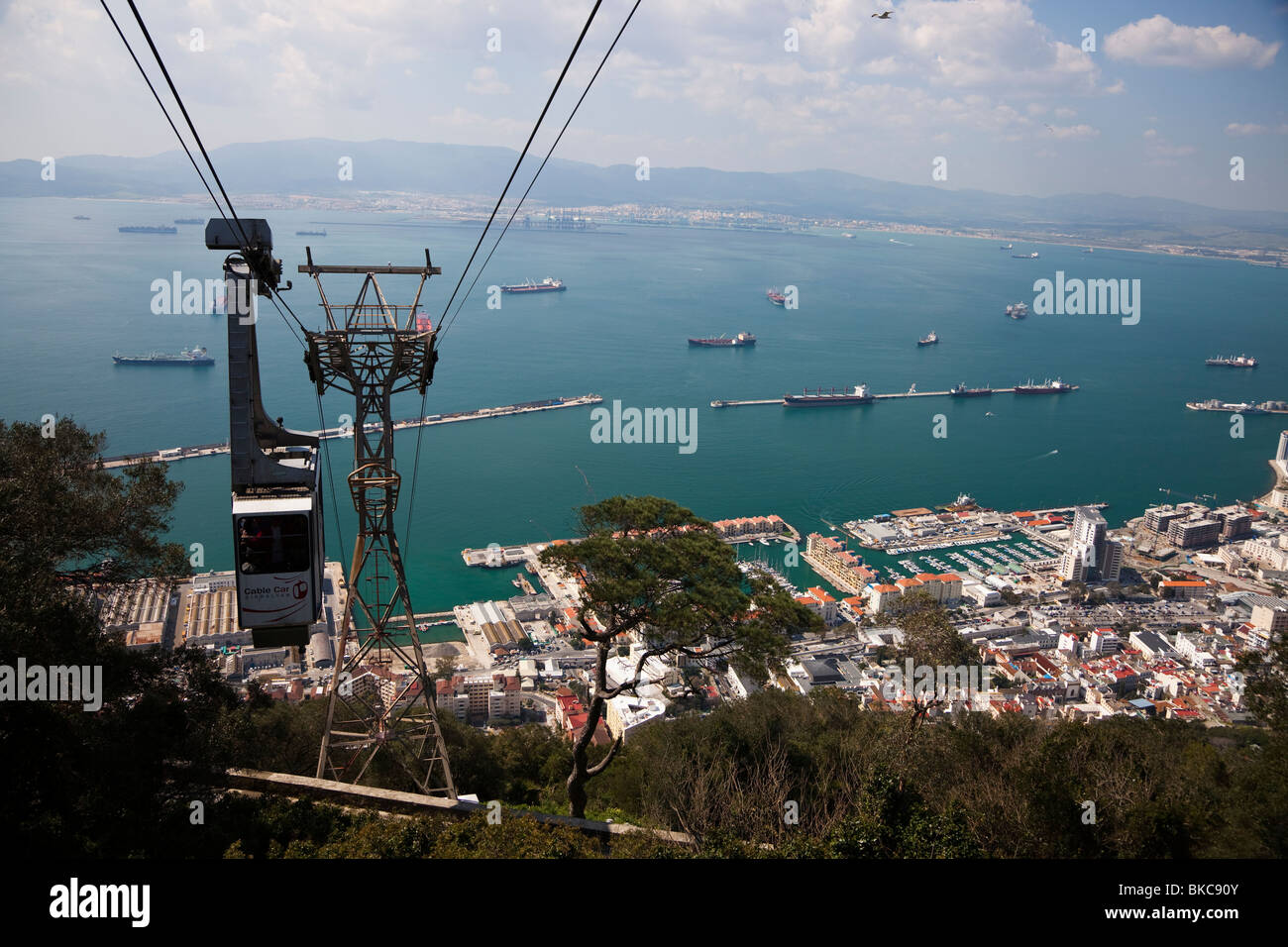 Aerial view of Gibraltar from the top station of the Rock with the ...