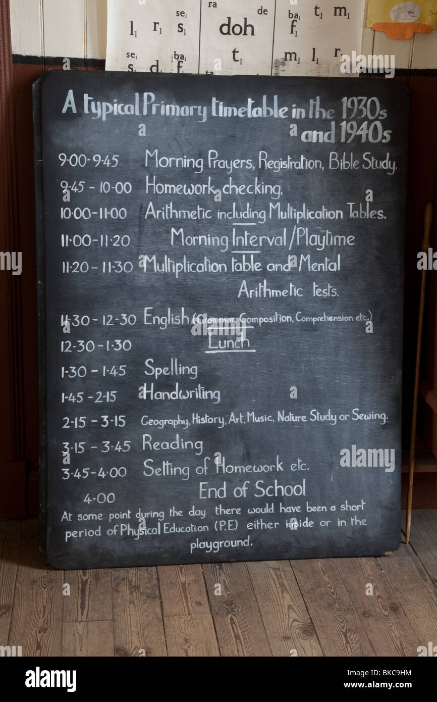 1930s, 1940s Primary School education, Lessons Timetable on blackboard ...