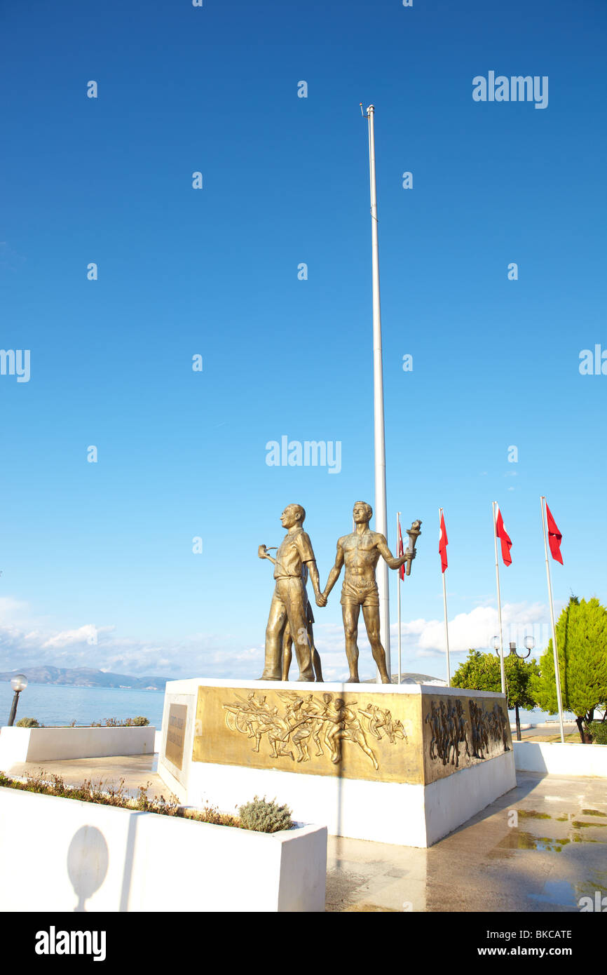Monument of Ataturk and Youth, Kusadasi, Turkey with Turkish flags in ...