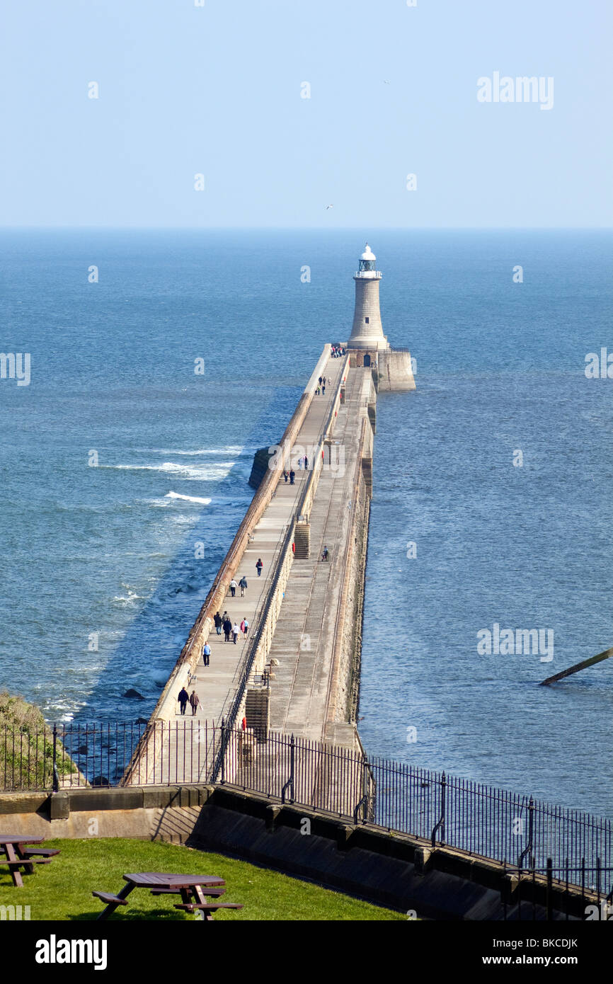 Tynemouth Pier and lighthouse, Viewed from inside the Priory castle ...