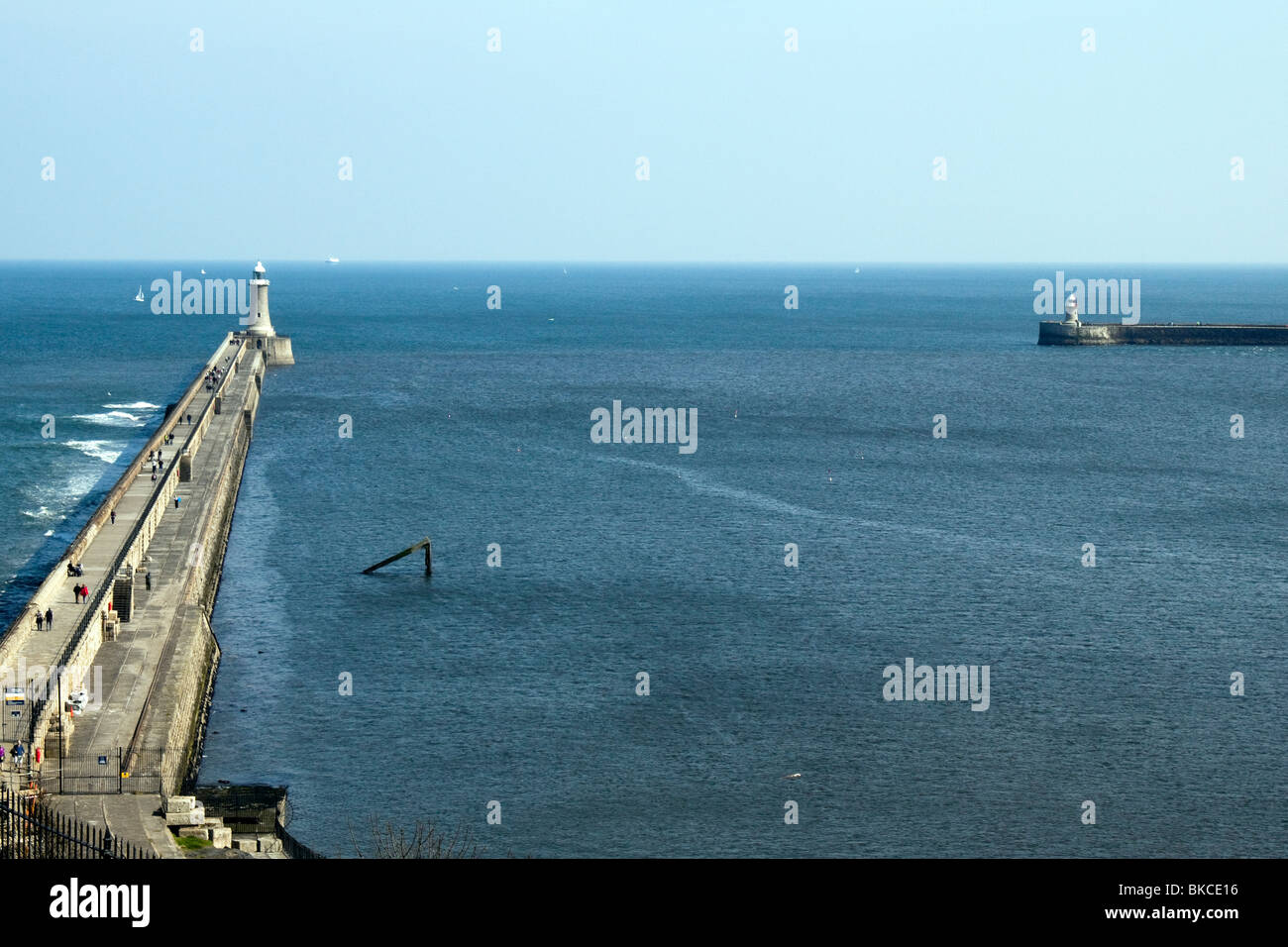 Tynemouth Pier and lighthouse, Viewed from inside the Priory castle ...