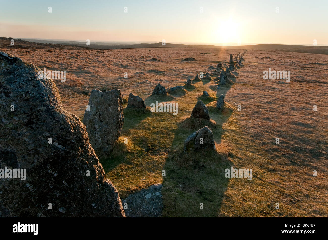 The Merrivale Stones, a Bronze age granite row near Tavistock Dartmoor ...