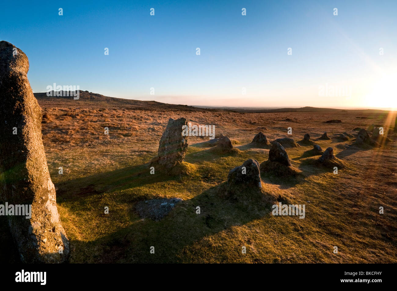 The Merrivale Stones, a Bronze age granite row near Tavistock Dartmoor ...