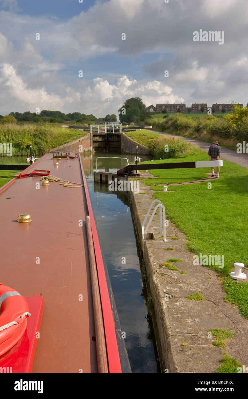 Narrowboat at the base of the Caen Lock Flight, Kennet and Avon Canal ...