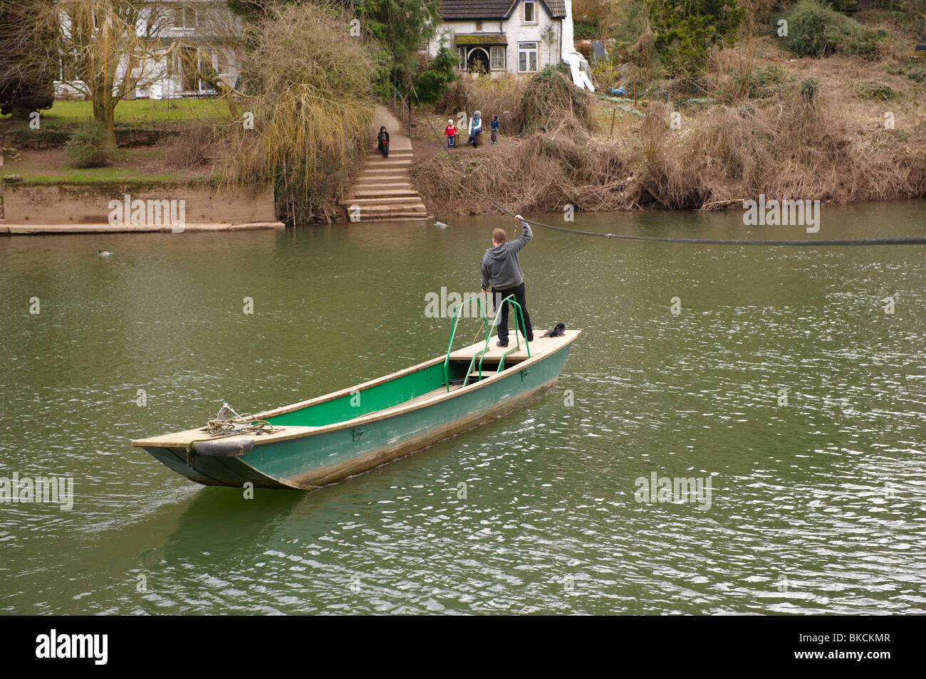 Symonds Yat Rope boat ferry crossing River Wye with passengers Stock ...