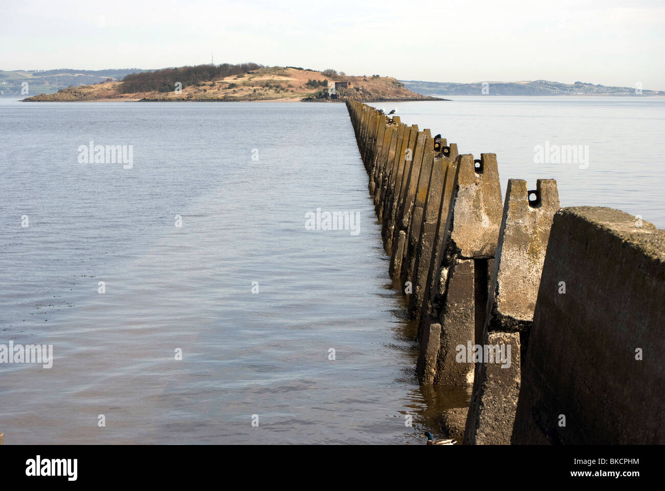The causeway and submarine defences at Cramond, Edinburgh, Scotland ...