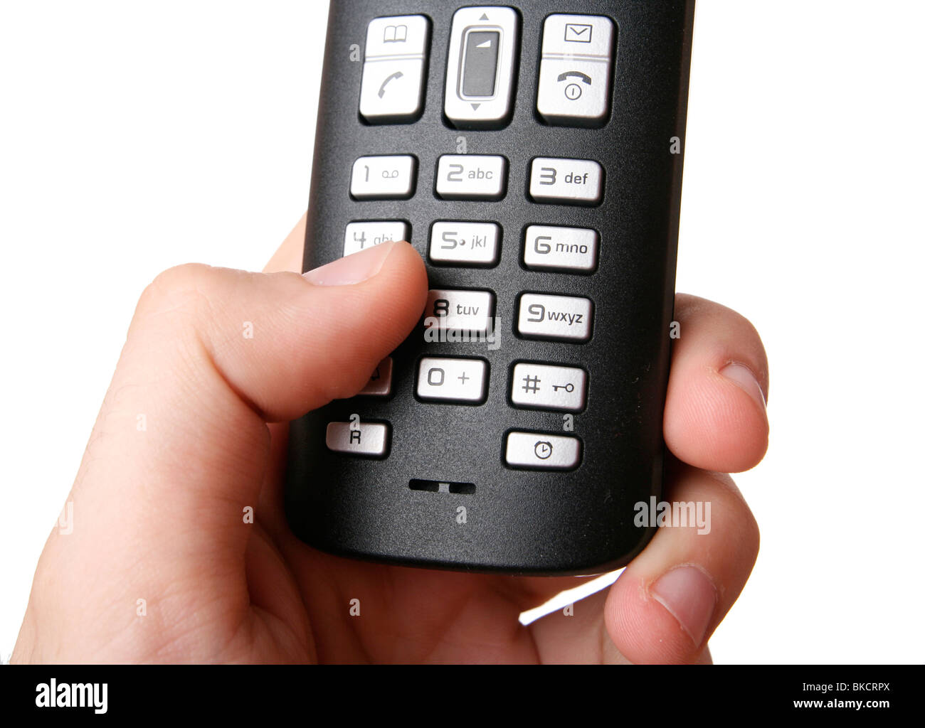 Cell Phone in a man hand. Isolated on white background Stock Photo - Alamy