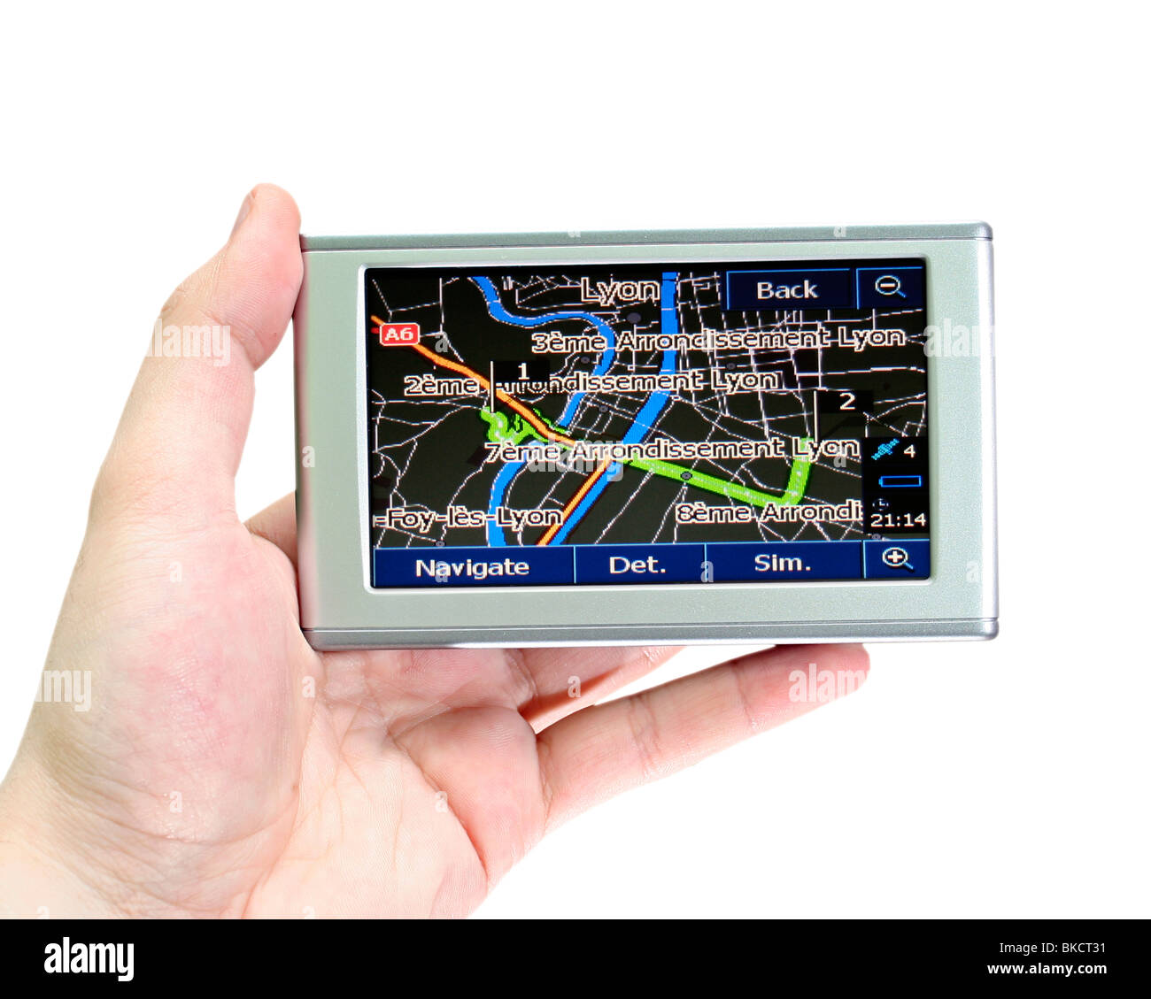 Gps in a man hand. Find your way ! Stock Photo - Alamy