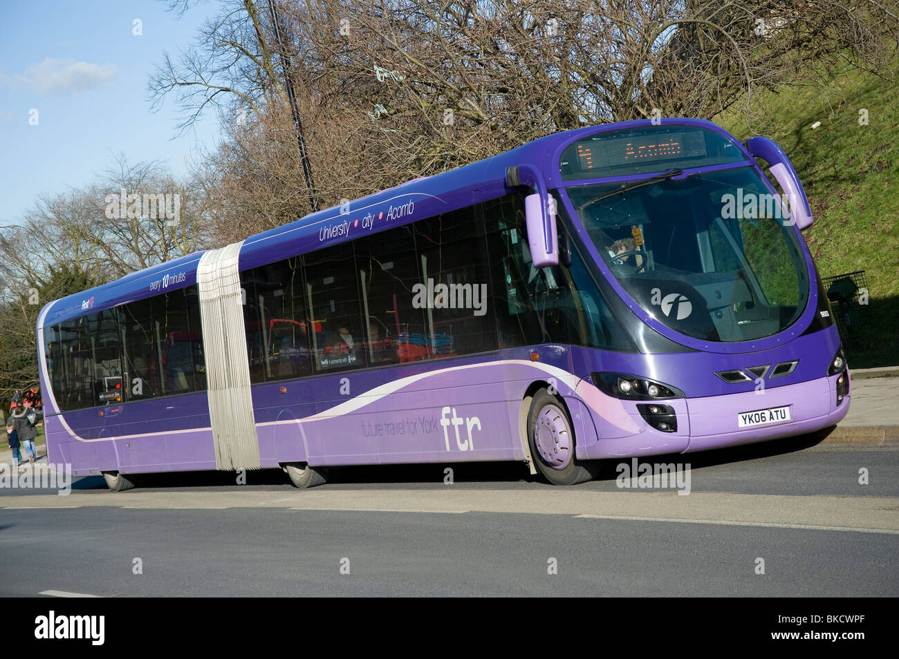 Ftr bendy bus on a street in York city centre, England Stock Photo - Alamy