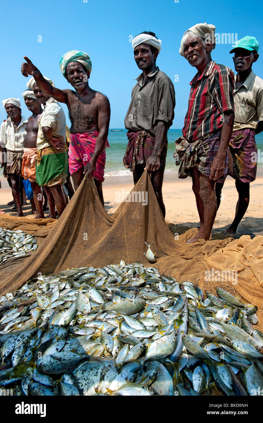 Samudra Beach with Fishermen bartering to sell their catch, Kovalam ...