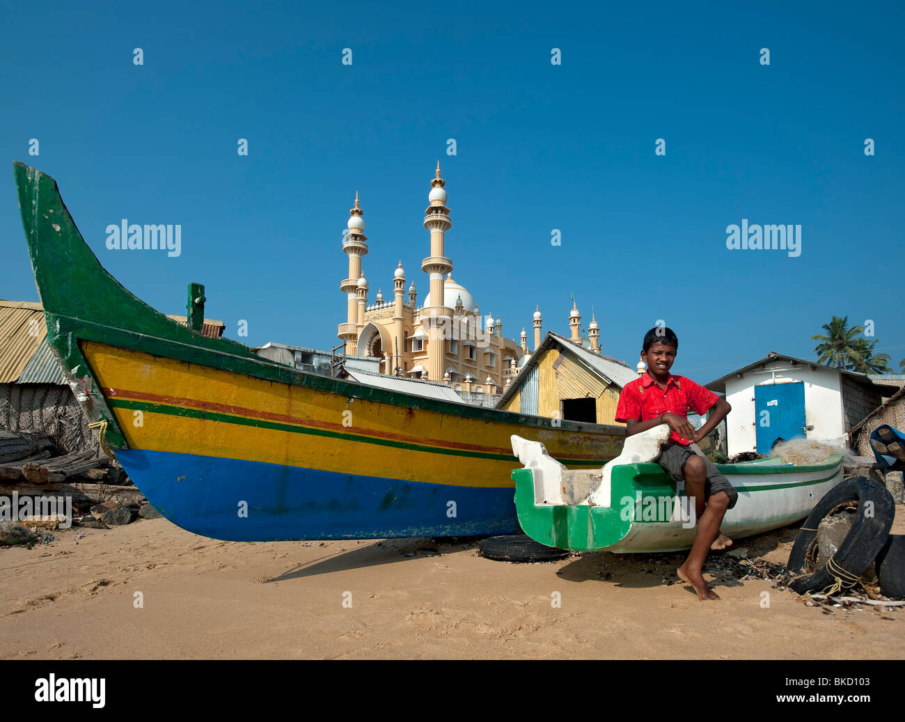 Mosque on Vizhinjam Fishing Harbour Beach, Kerala, India Stock Photo ...