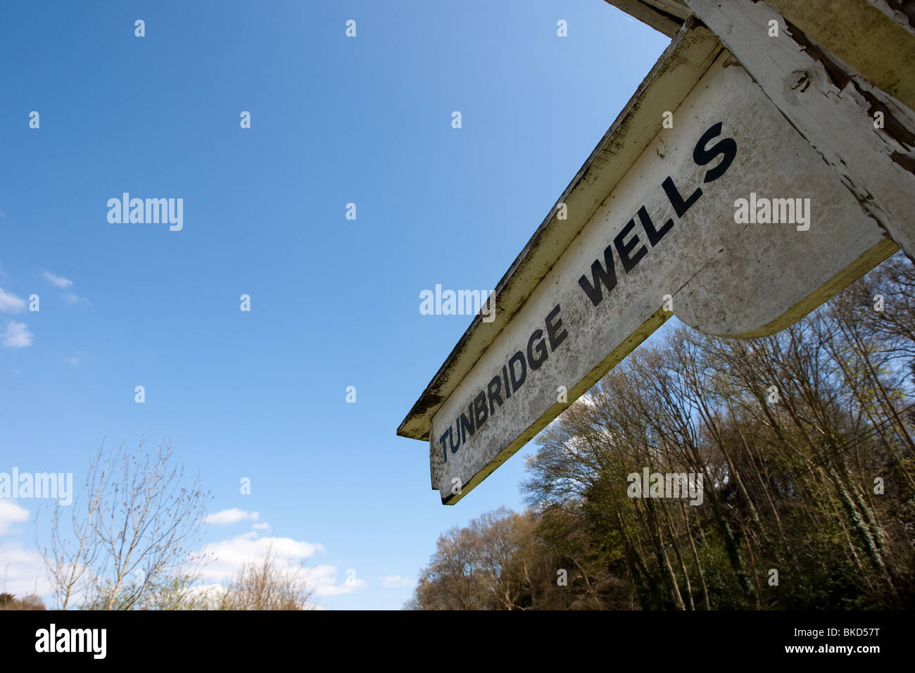 Road sign pointing to Royal Tunbridge Wells and High Rocks and ...