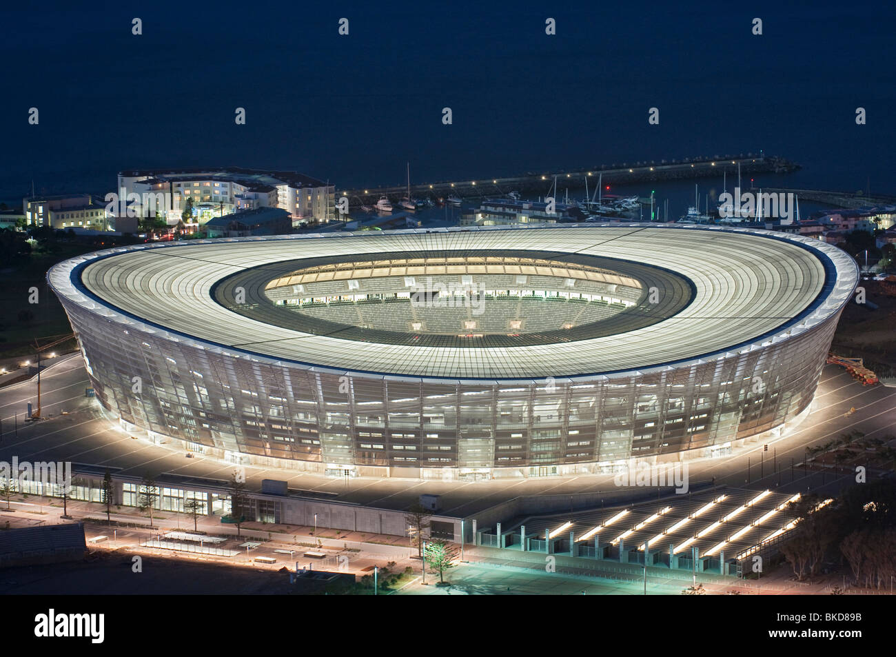 Green Point Stadium at night from Signal Hill. Constructed for the 2010 ...