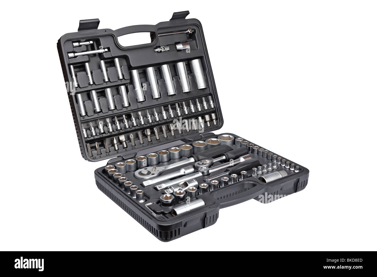 Socket wrench toolbox isolated on white background. Shallow depth of ...