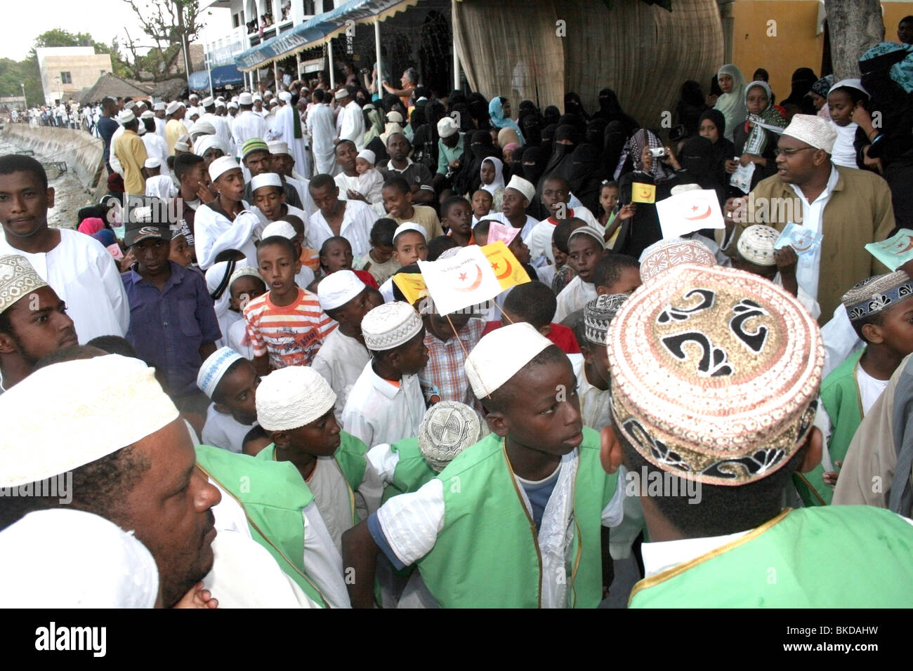 Dramatic processions through the streets of Lamu during Maulidi Stock ...