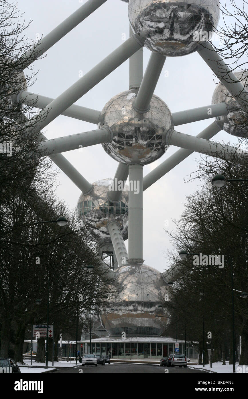 Atomium of Brussels, Belgium. A metallic structure built for the ...