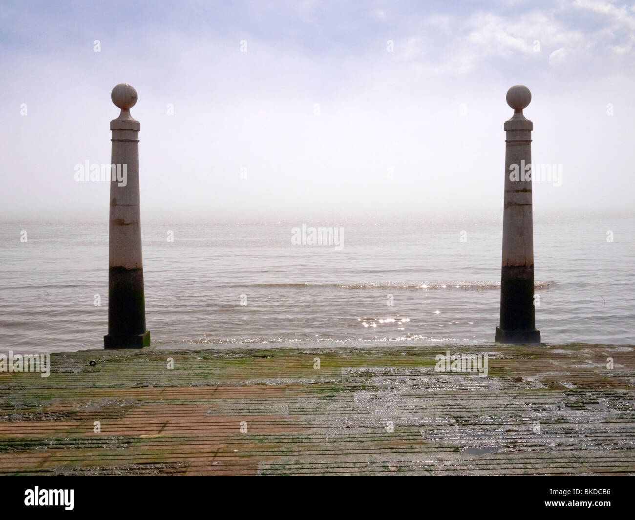 Cais das Colunas, twin columns on the shore of the Tagus River opposite ...