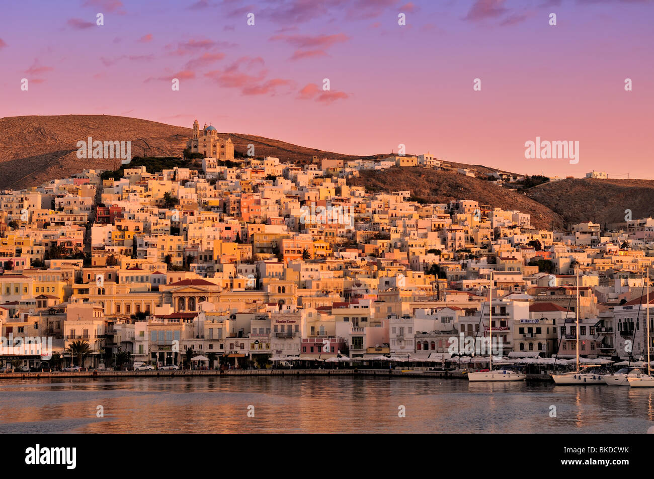 Hermoupolis Sunrise from the harbor on Syros, Greece Stock Photo - Alamy