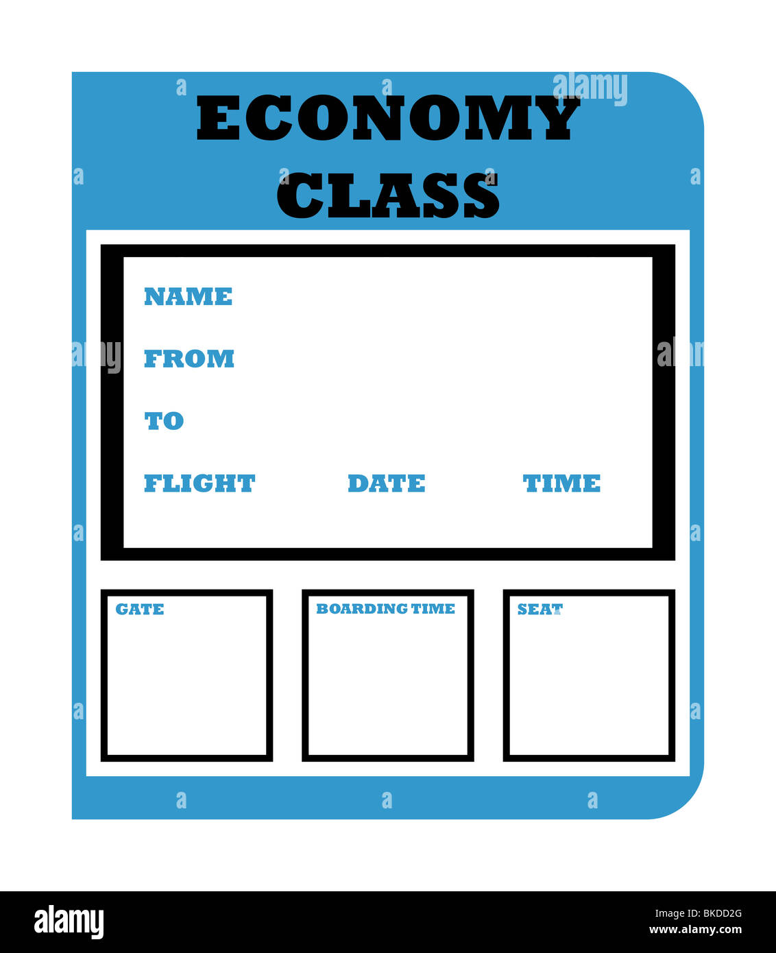 Economy class airline boarding ticket pass isolated on white background ...
