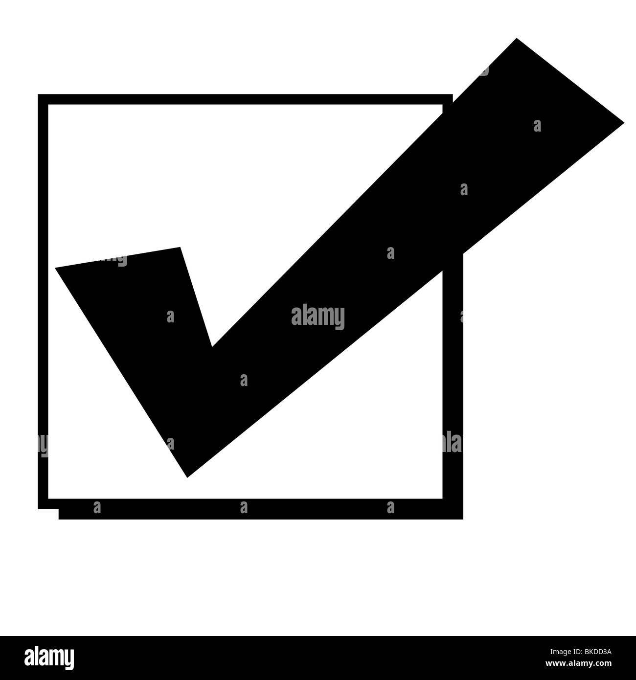 Black silhouetted tick or check mark in box, isolated on white ...
