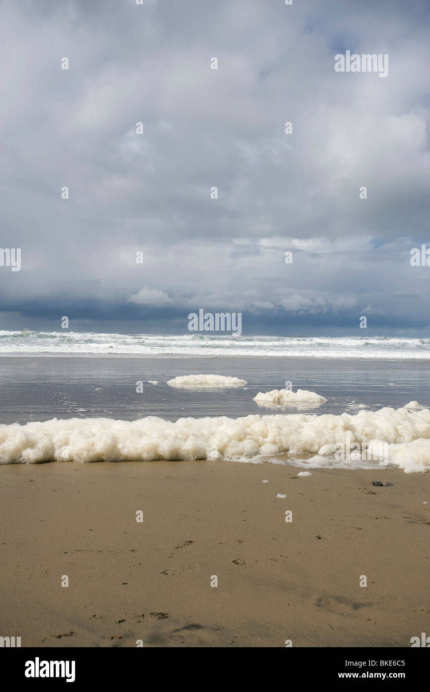 Ocean foam on beach Stock Photo - Alamy