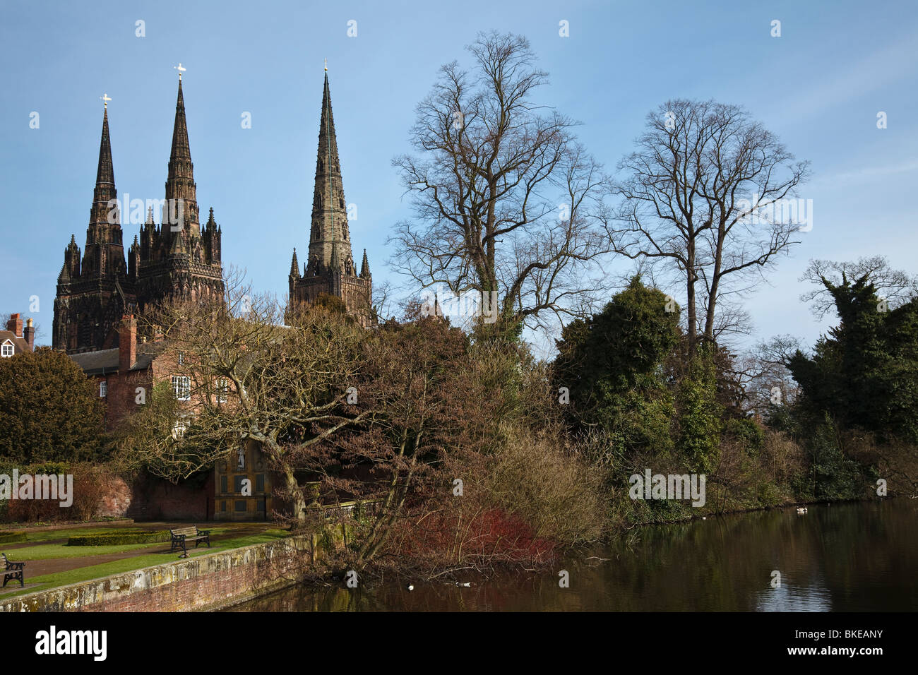 Looking across Minster Pool and the Memorial Gardens to Lichfield ...