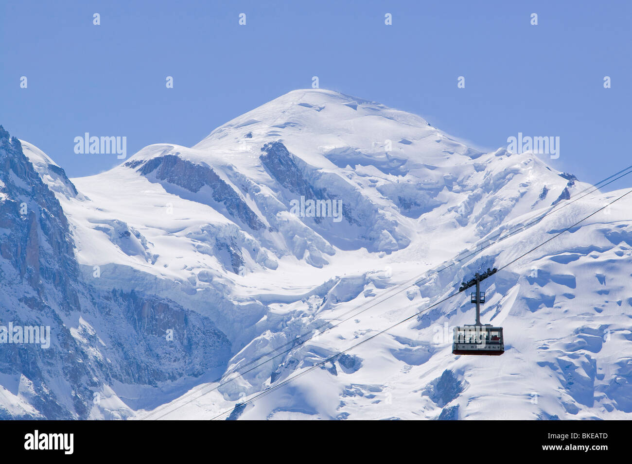 The Brevent telepherique in front on Mont Blanc above Chamonix France ...