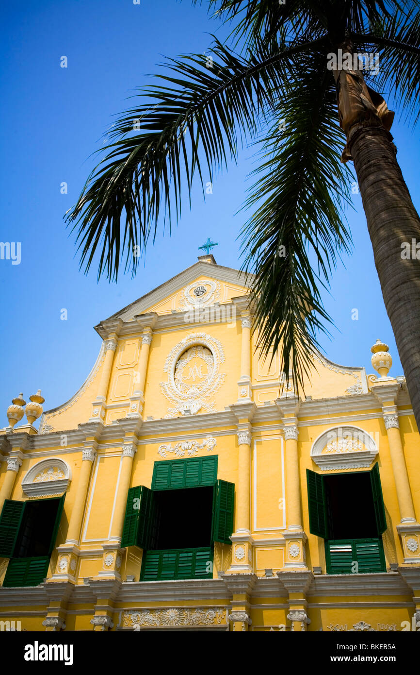 a Portuguese style facade building in senate square macao Asia with ...
