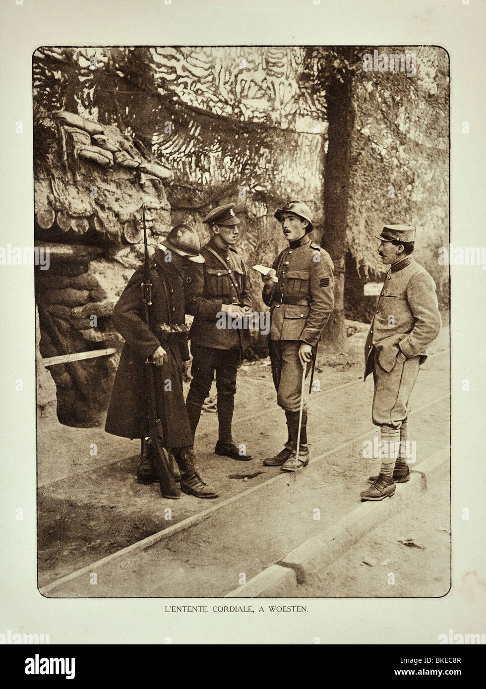WW1 Belgian officers visiting camouflaged observation post at Woesten ...