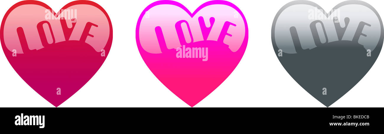 Heart shapes with shadow and the word love written inside Stock Photo ...