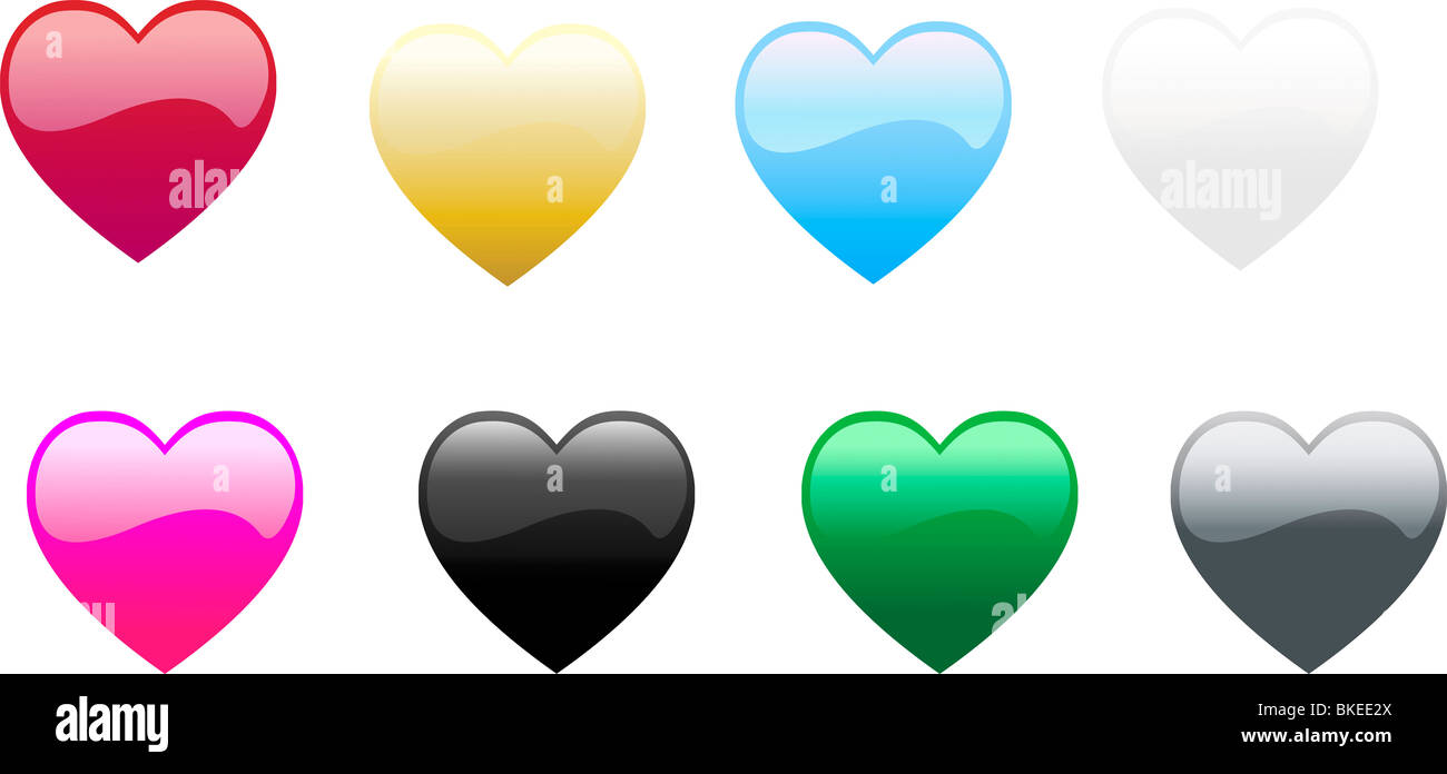 Set of 8 colored hearts, no transparencies Stock Photo - Alamy