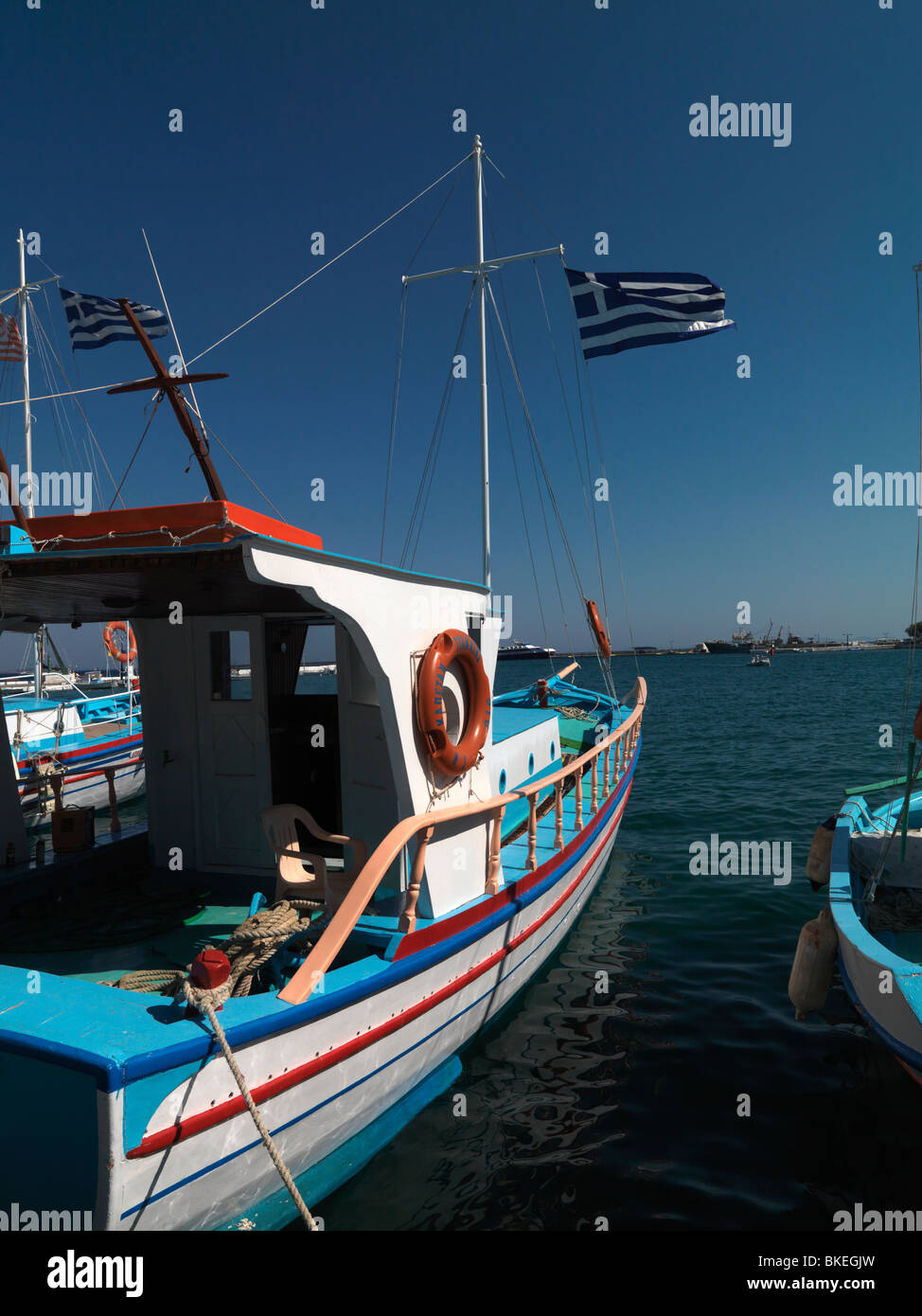 Pythagorion Samos Greece Fishing Boat In Harbour With Cross And Greek ...