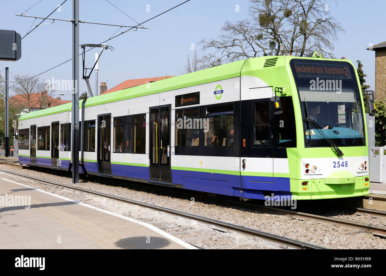 Tram in new Tramlink livery at Sandilands tram stop Stock Photo - Alamy