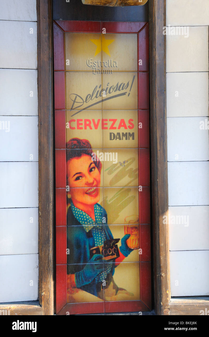 Madrid, Spain. Old tiled advert for Estrella Damm Beer Stock Photo - Alamy