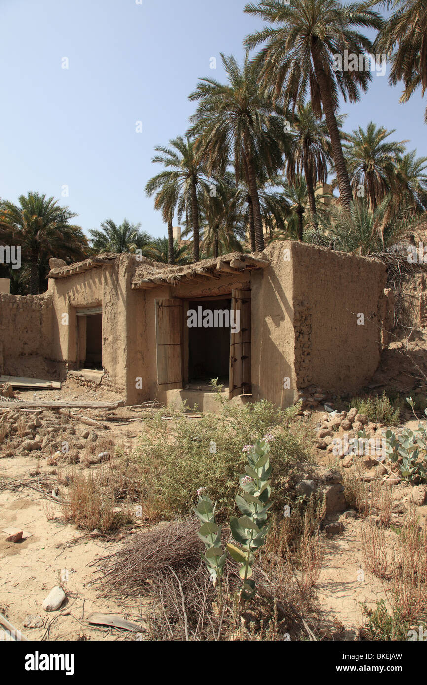 old abandoned adobe village in oasis with date palm trees in the city ...