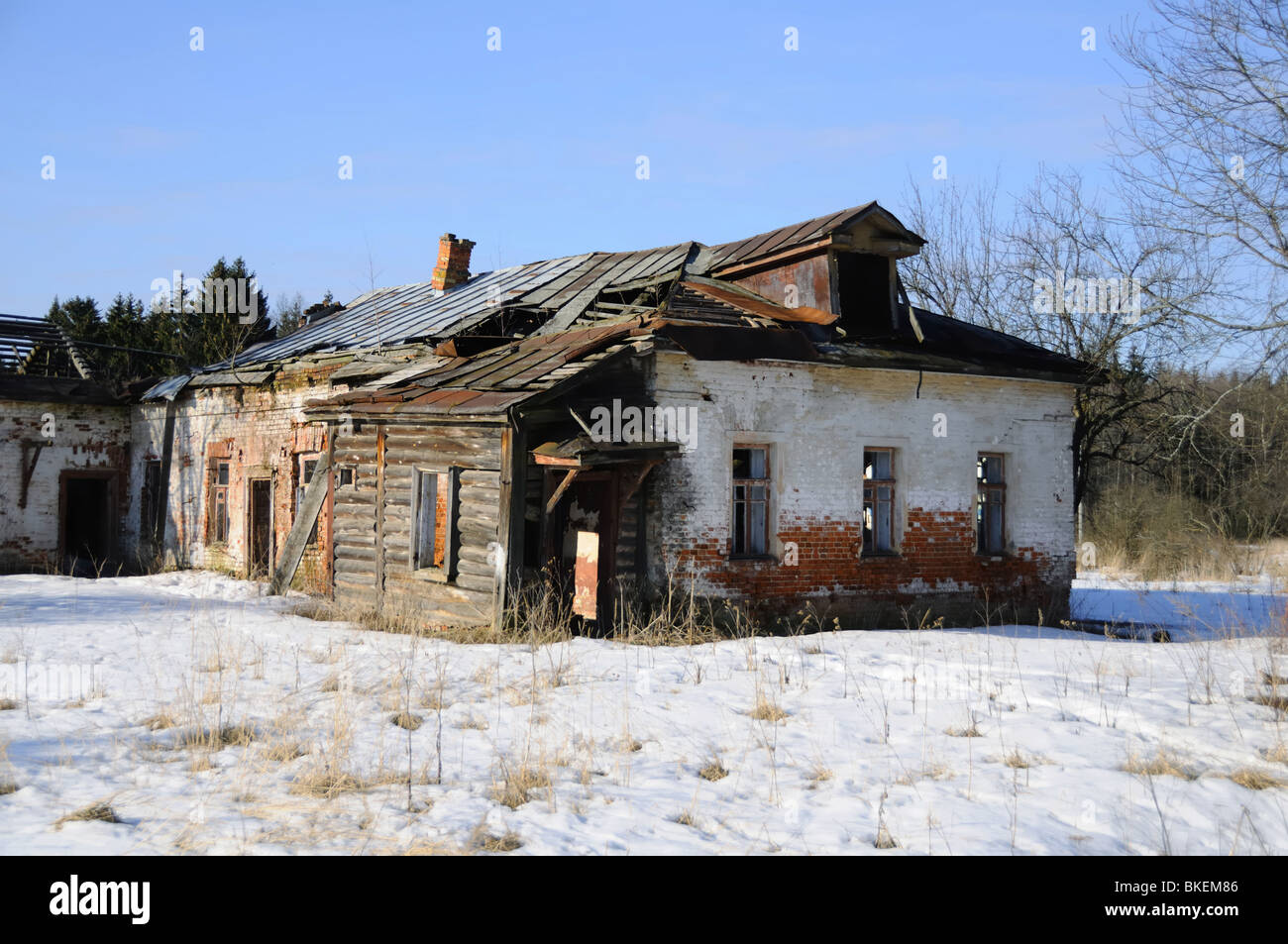 old building . winter landscape Stock Photo - Alamy