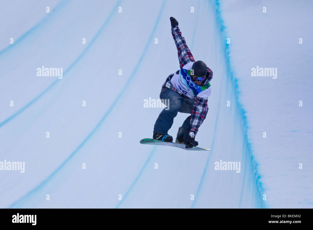 Scott Lago (USA) competing in the Men's Snowboard Halfpipe event at the ...