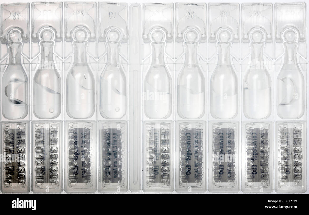 non-refillable bipoules, plastic, filled with medicine. eye drops ...