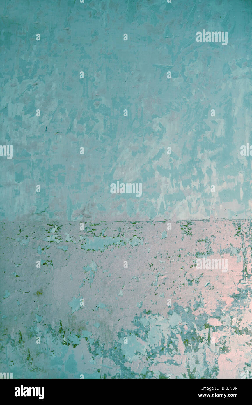 Aged grunge wall turquoise blue texture scraped old paint interior ...