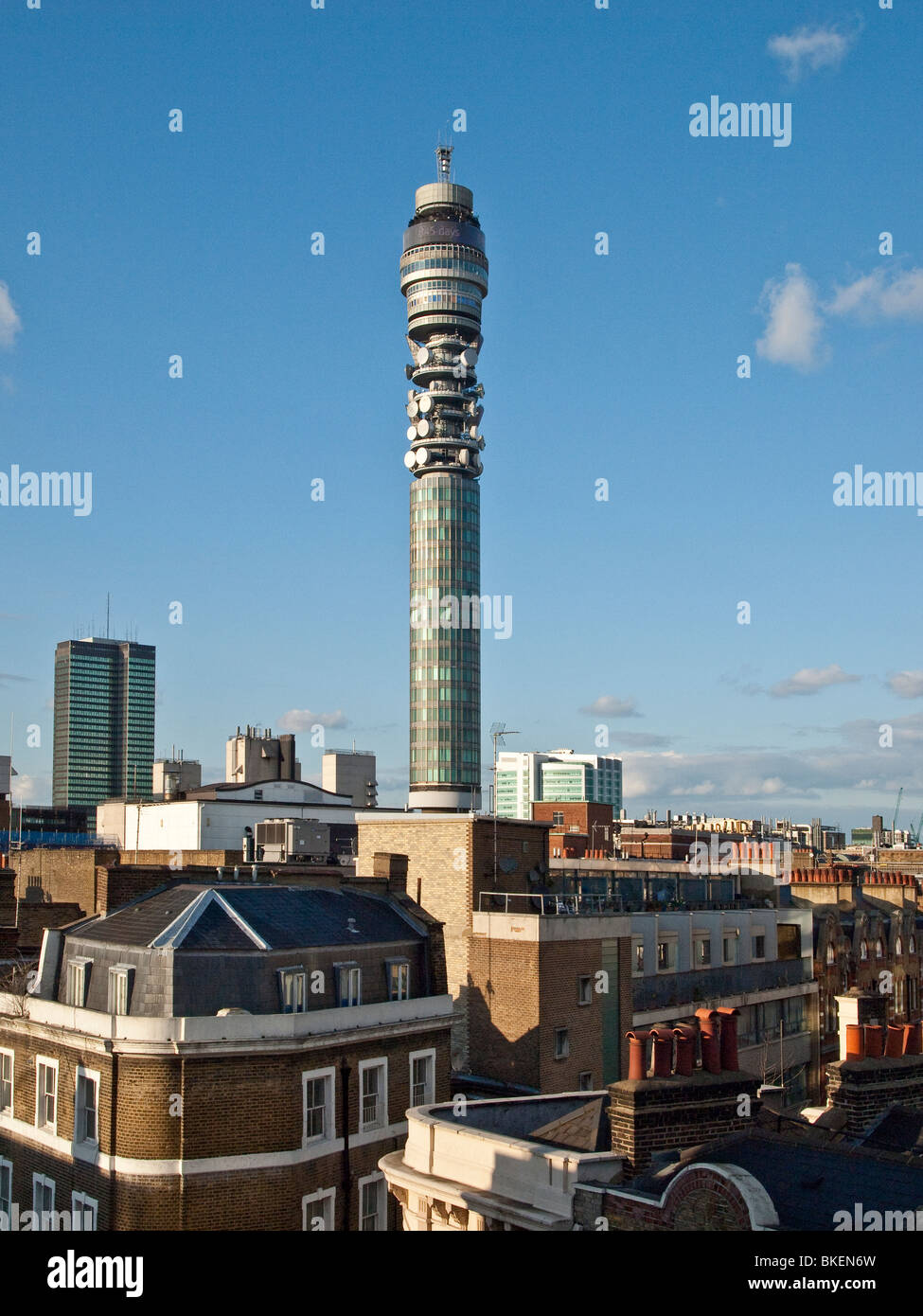 View of BT Telecom Tower over rooftops of central London UK Stock Photo ...