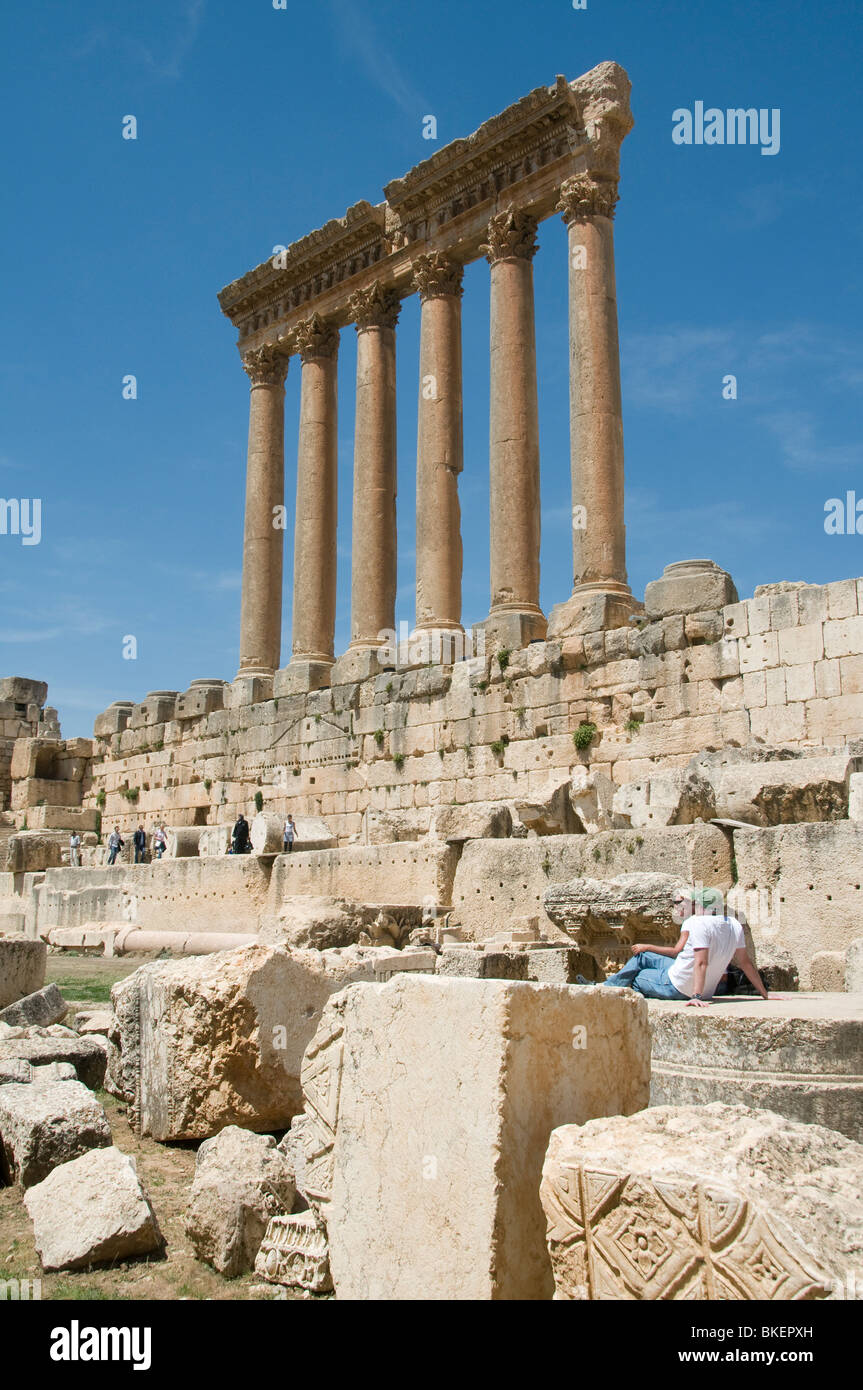TOURISTS AT THE ANCIENT TEMPLE OF BAAL, THE HELIOPOLIS IN BAALBEC ...