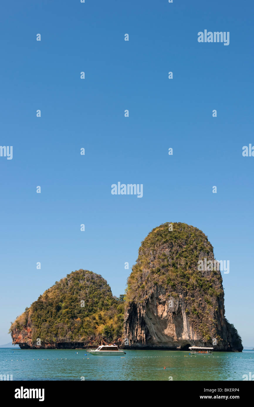 Giant rocks in the Andaman Sea of Railay Beach in Krabi, Southern ...