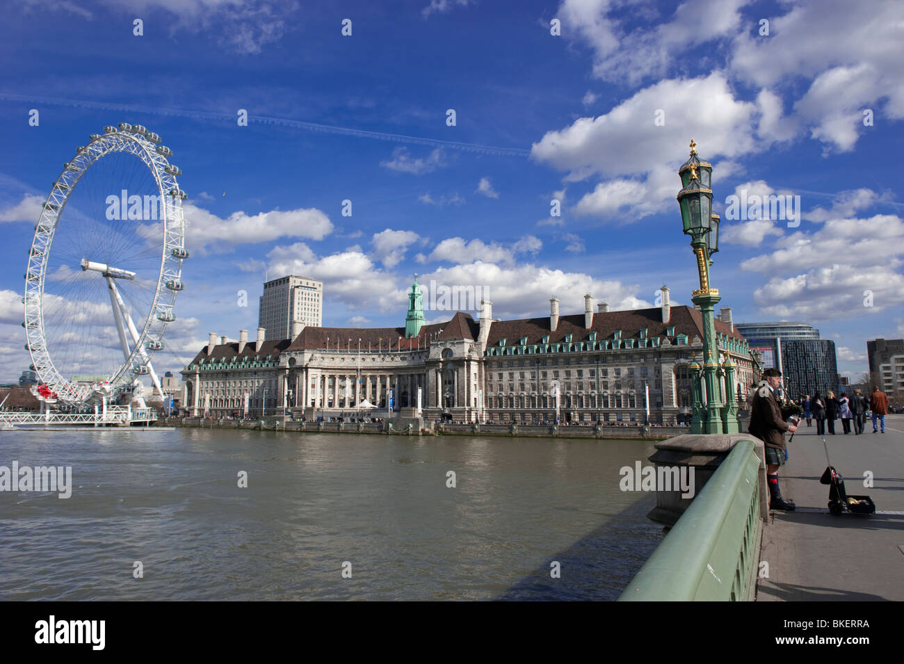 View of the London eye from the Westminster bridge of London, England ...