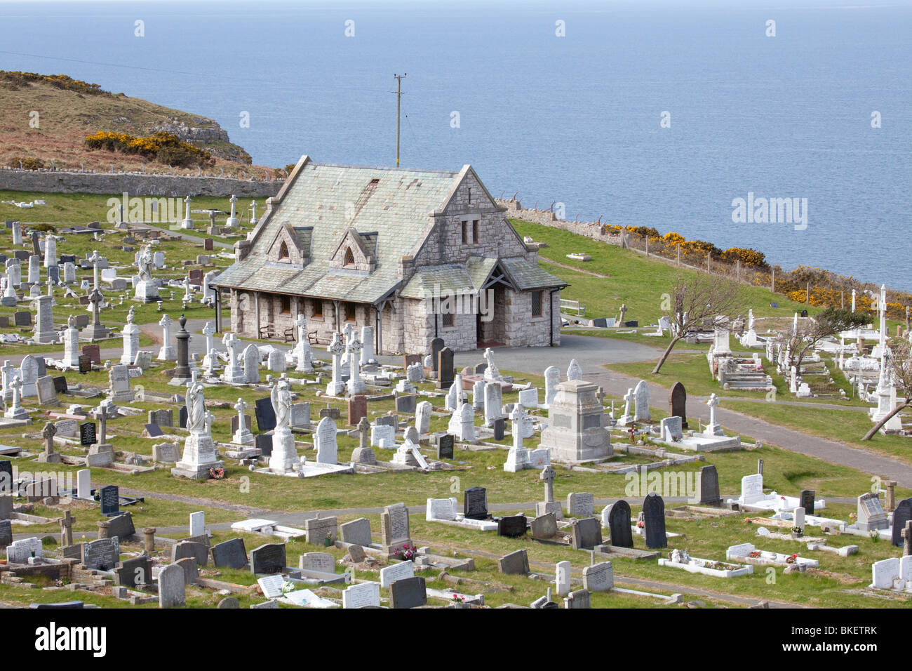 The ancient Welsh church of Saint Tudno lying in a sheltered hollow on ...