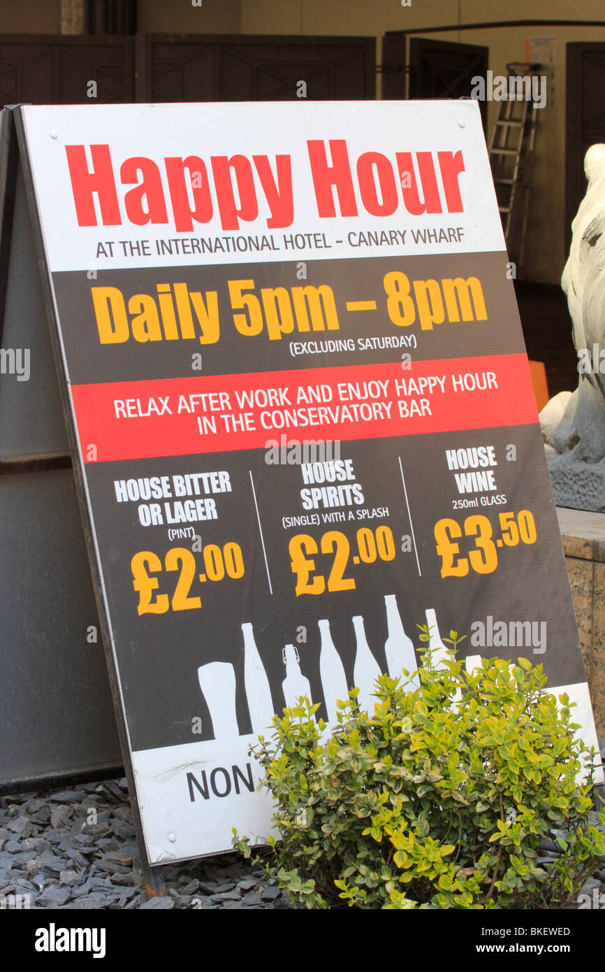 happy hour sign at the international hotel london docklands canary ...