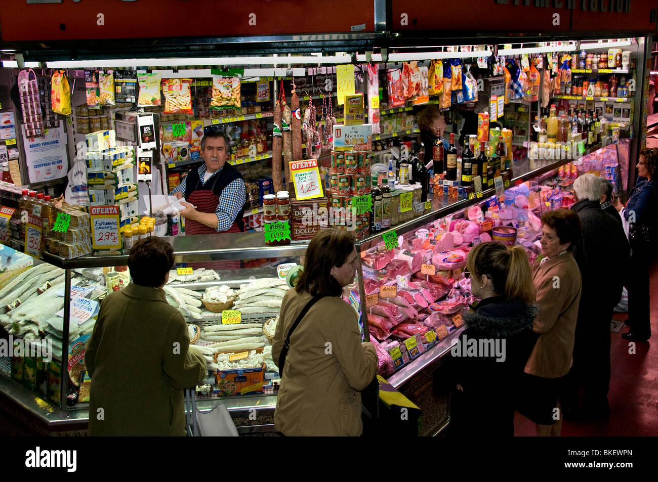 Butcher Grocer Mercado de la Cebada food Market Madrid Spain Stock ...