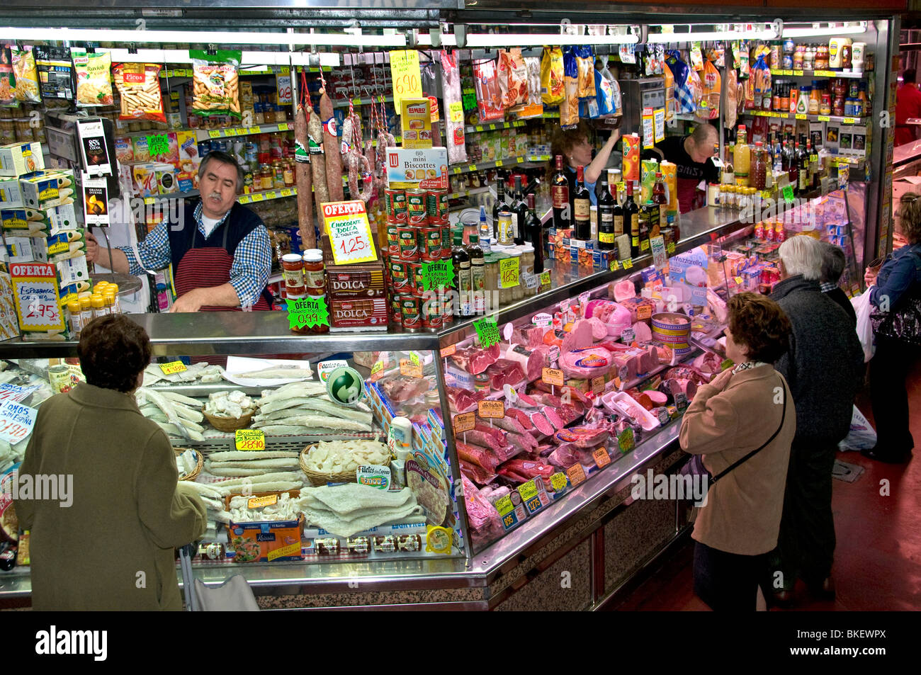 Butcher Grocer Mercado de la Cebada food Market Madrid Spain Stock ...