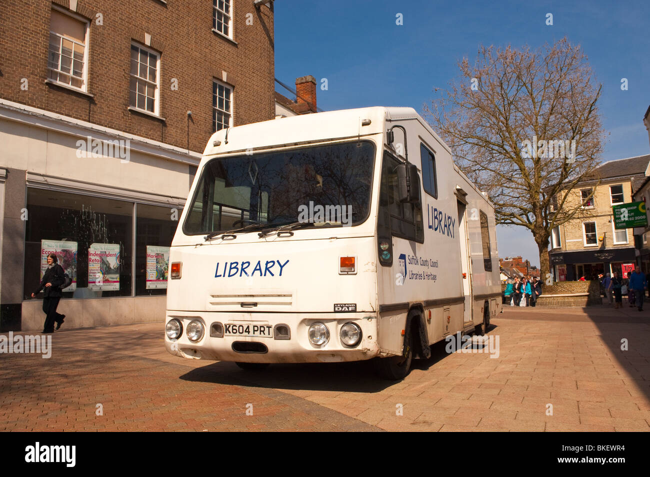 A mobile library parked up in the street in Bury Saint Edmunds ...