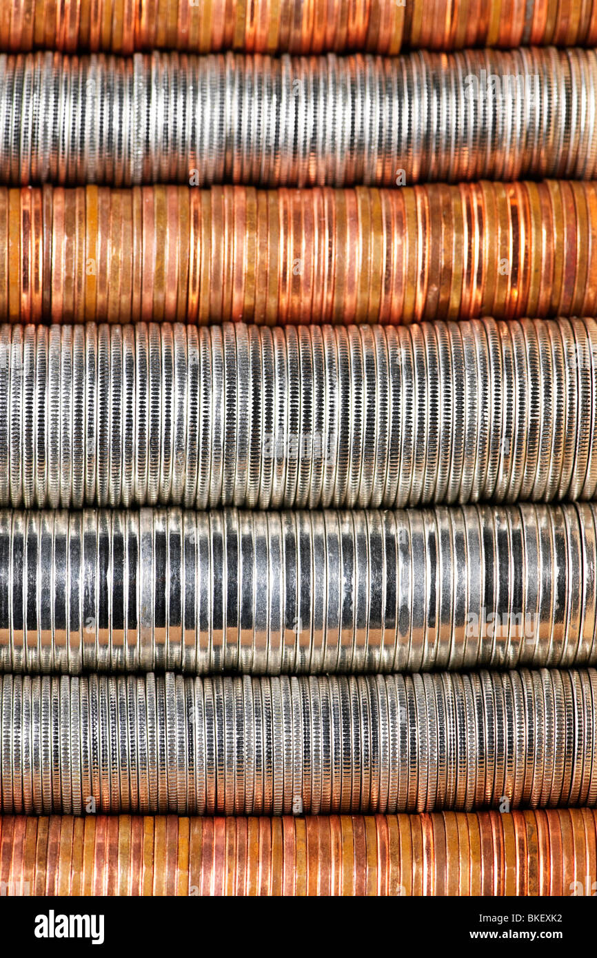 Background of penny nickel dime and quarter stacked coins Stock Photo ...
